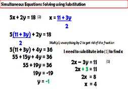 Simultaneous Equations - Substitution | Teaching Resources