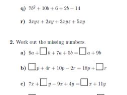 Simplifying expressions by collecting like terms worksheet (with ...