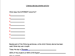DAFOREST literary devices starter activity | Teaching Resources