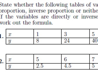 Four worksheets on direct and inverse proportion (with solutions ...