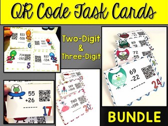 Three-digit Addition :QR CODE Task Cards | Teaching Resources
