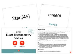 Exact Trigonometry Values (Bingo) | Teaching Resources