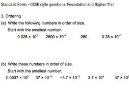 Standard Form GCSE. Five sides of questions adapted from GCSE papers ...