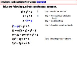 Simultaneous Equations - Non-Linear | Teaching Resources