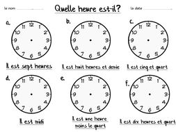 French Fill in the Clocks Worksheet | Teaching Resources