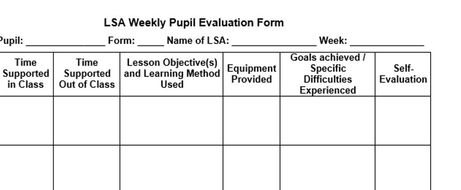 LSA Weekly Pupil evaluation form | Teaching Resources
