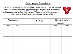 Place value comparison dice game | Teaching Resources