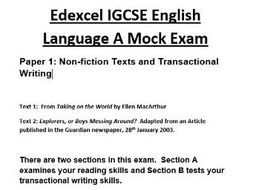 IGCSE English Language A Paper 1 Mock Exam | Teaching Resources