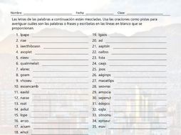Countable versus Mass Nouns Jumbled Words Spanish Worksheet | Teaching ...
