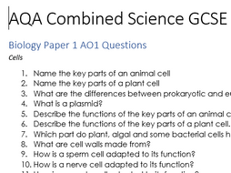 AQA GCSE Combined Science: Trilogy AO1 & AO2 Questions Complete Set ...