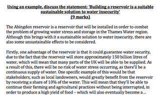 The impact of a reservoir on water insecurity - A*/Grade 9 Geography (9 ...