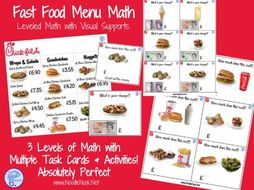 Fast Food Menu Math- Chick Fil-A for Autism Units and Early Elementary ...
