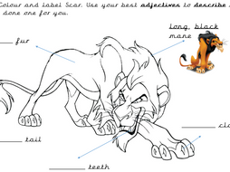 Editable Lion King themed adjectives to describe character KS1 Y1 Y2 ...