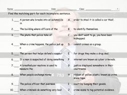 Crime-Law Enforcement-Courts Sentence Match Worksheet | Teaching Resources