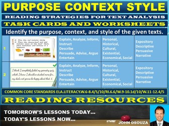 READING PURPOSE CONTEXT STYLE OF THE TEXT BUNDLE | Teaching Resources