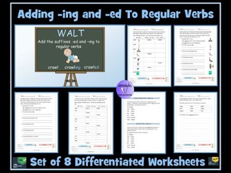 Verbs: Adding -ing and -ed To Regular Verbs Bundle by Krazikas | Teaching Resources