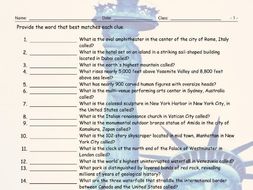 Tourist Attractions Around The World Word Matching Worksheet | Teaching ...