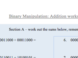 Binary Addition worksheet | Teaching Resources