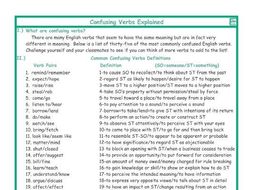 Confusing Verbs Explanation-Definitions | Teaching Resources
