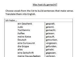 quick German perfect tense sentence building task | Teaching Resources