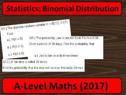 A-Level Maths (2017) Statistics: Binomial Distribution | Teaching Resources