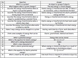 AQA GCSE P1 Physics Revision Questions | Teaching Resources