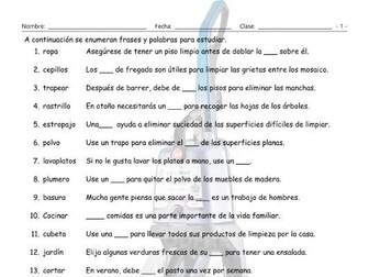 Household Chores and Cleaning Supplies Spanish 4 Worksheet-2 Game-1 ...