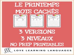 French spring theme word search printables - 3 levels - Le printemps ...