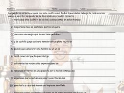 Restaurant Things and Activities Spanish Scrambled Sentences Worksheet ...