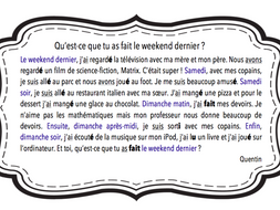 Qu'est-ce que tu as fait le weekend dernier reading/grammar worksheet ...