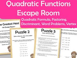 Quadratic Function Escape Room - Vertex, Factoring, Quad Formula ...