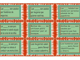 Clothing Accessories, Footwear, and Jewelry Spanish 4 Worksheet-2 Game ...