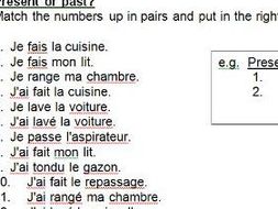 French starter activity on household chores present and past | Teaching ...