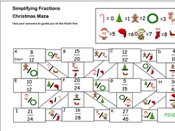 Christmas Maths - Simplify Fractions Maze | Teaching Resources
