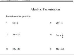 GCSE maths worksheet: algebraic factorisation | Teaching Resources