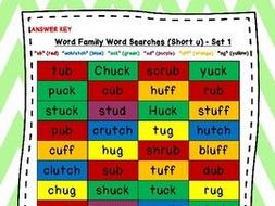 Short u Word Family Word Searches | Teaching Resources