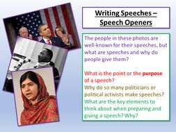 Writing Speeches - Speech Openers | Teaching Resources