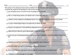 Crime-Law Enforcement-Courts Scrambled Sentences Worksheet | Teaching ...